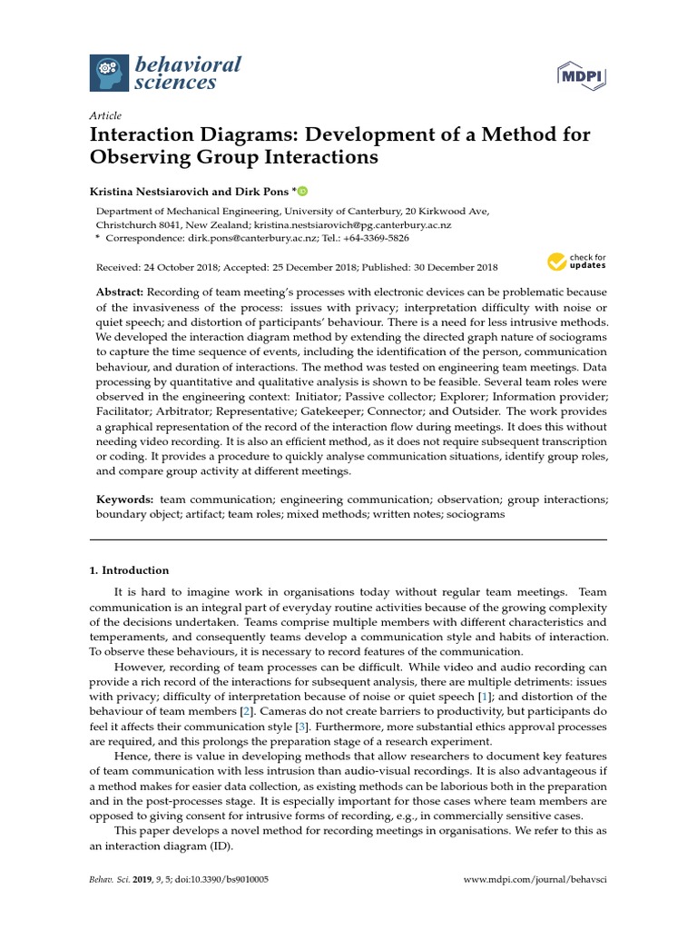 Behavioral Sciences: Interaction Diagrams: Development of A Method For ...