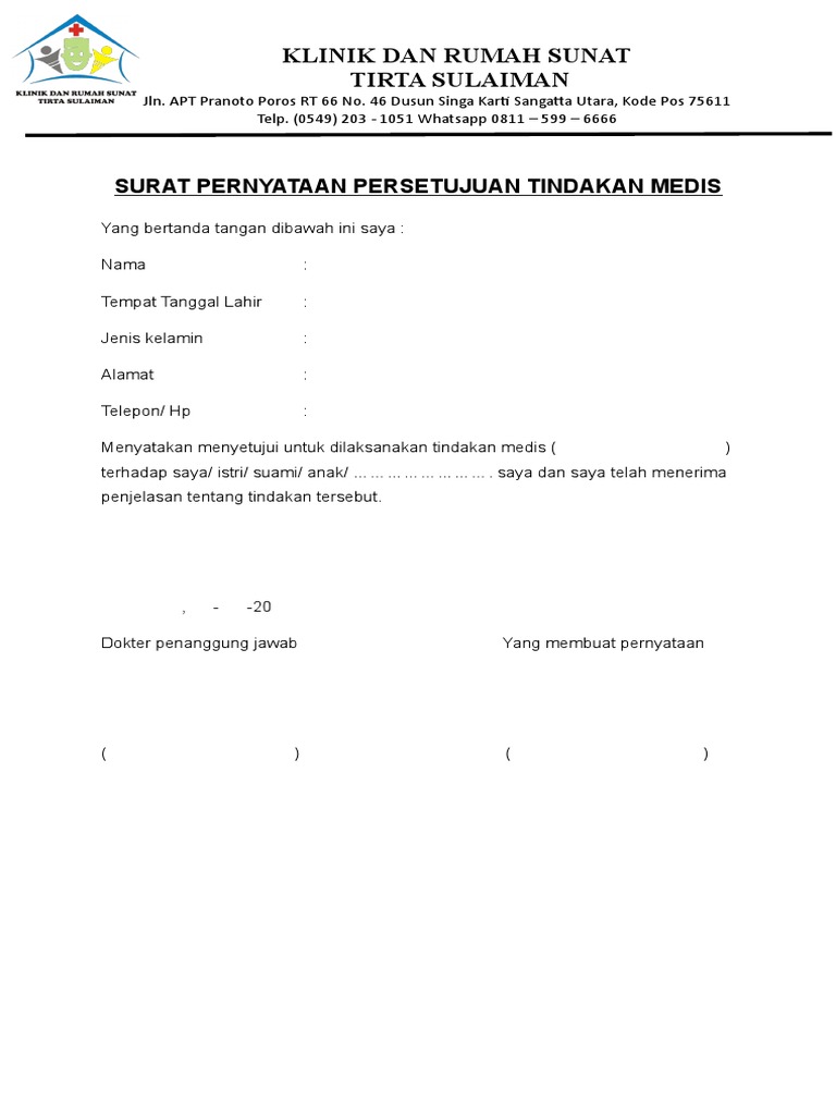 Surat Pernyataan Persetujuan Tindakan Medis | PDF
