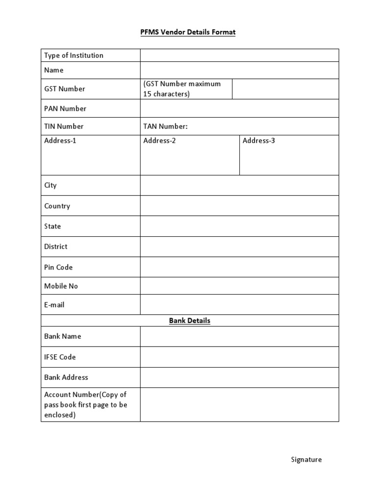 PFMS Vendor Deatails Format | PDF