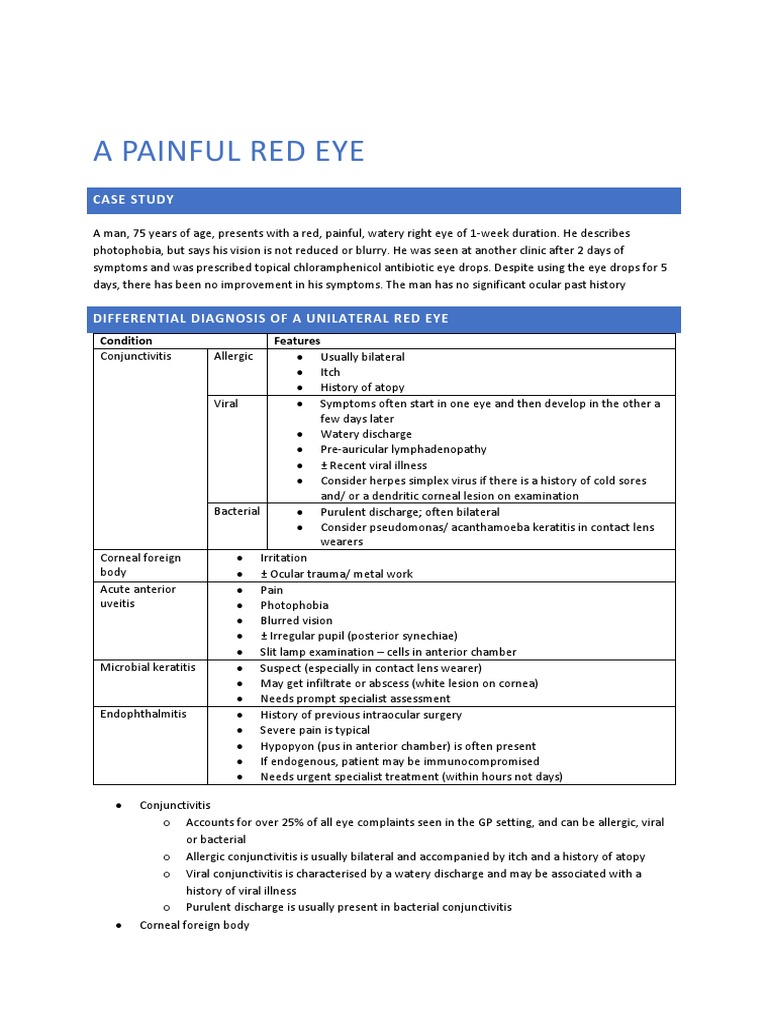 A Painful Red Eye: Case Study | PDF | Health Sciences | Ophthalmology