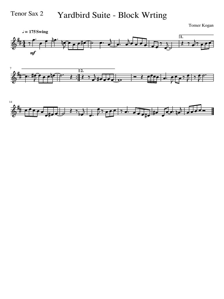 Yardbird Suite - Block Wrting-סקסופון טנור 2 PDF | PDF