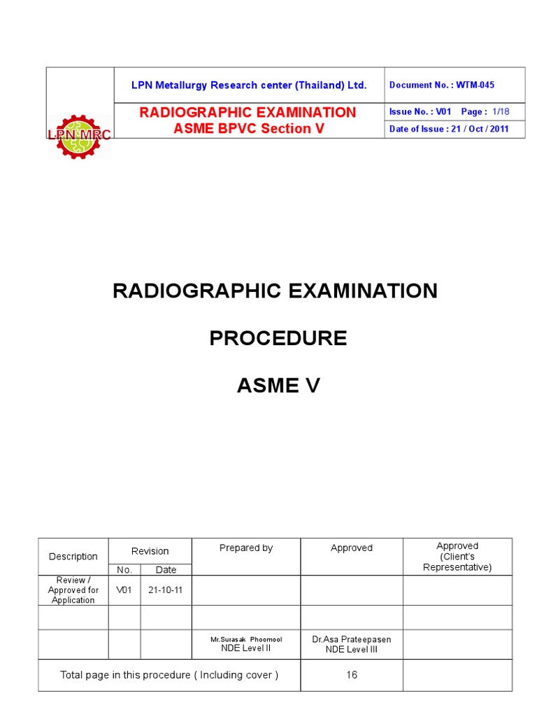 Procedure for Radiographic Examination of Materials and Welds According ...