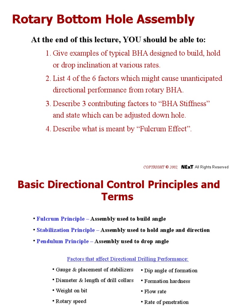 Rotary Bottom Hole Assembly: at The End of This Lecture, YOU Should Be ...