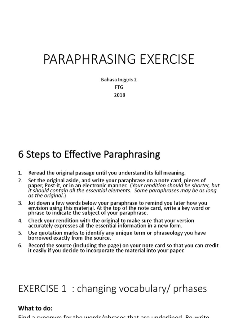 Paraphrasing Exercise - 2018 PDF | PDF | Phrase | Water