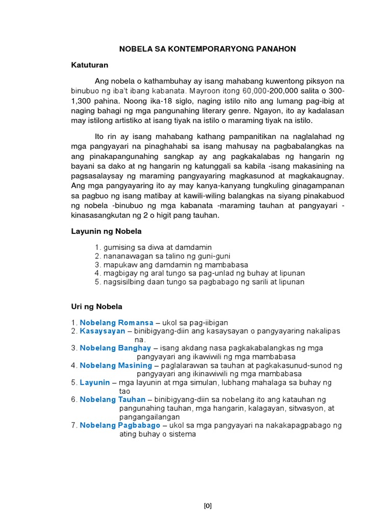Abustan-Nobela Sa Kontemporaryong Panahon | PDF