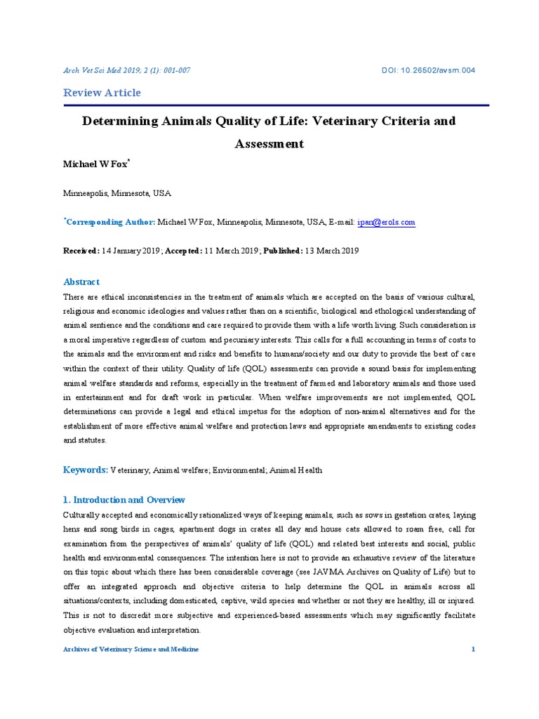 Determining Animals Quality of Life Vete PDF | PDF | Animal Welfare ...