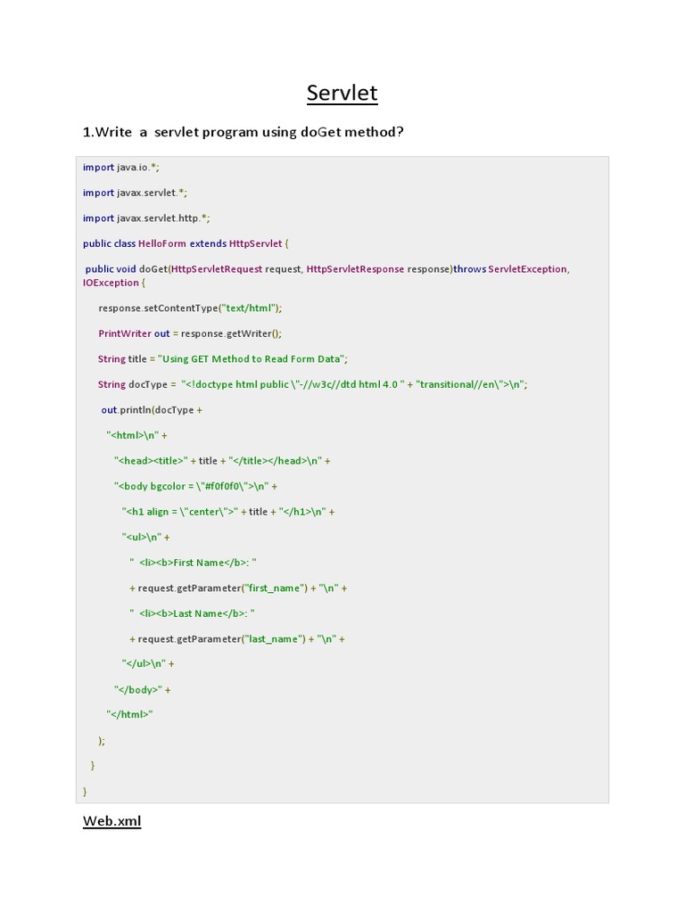 Servlet: 1.write A Servlet Program Using Doget Method? | PDF | Java Servlet | Web Standards