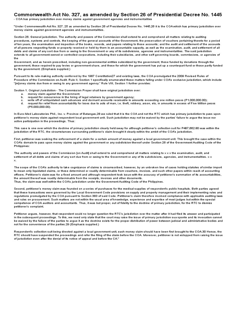COA Jurisdiction Under Act 327 & PD 1445 | PDF | Jurisdiction | Justice