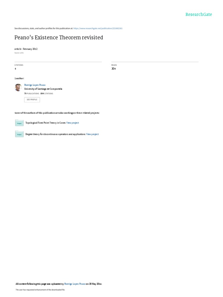 Peano's Existence Theorem Revisited: February 2012 | PDF | Continuous ...