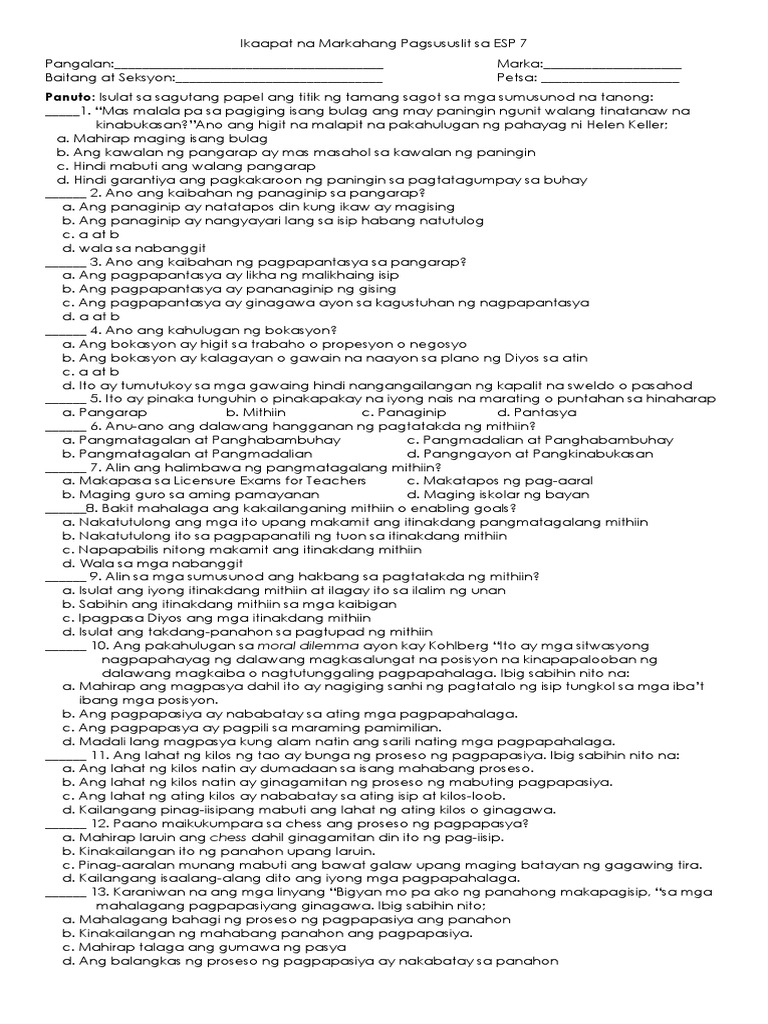 4th Quarter ESP 7 | PDF