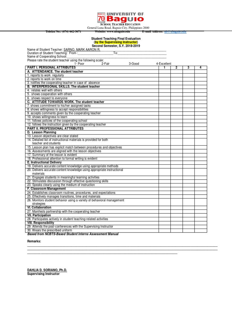 Final Student Taeching Evaluation | PDF | Classroom Management | Teachers