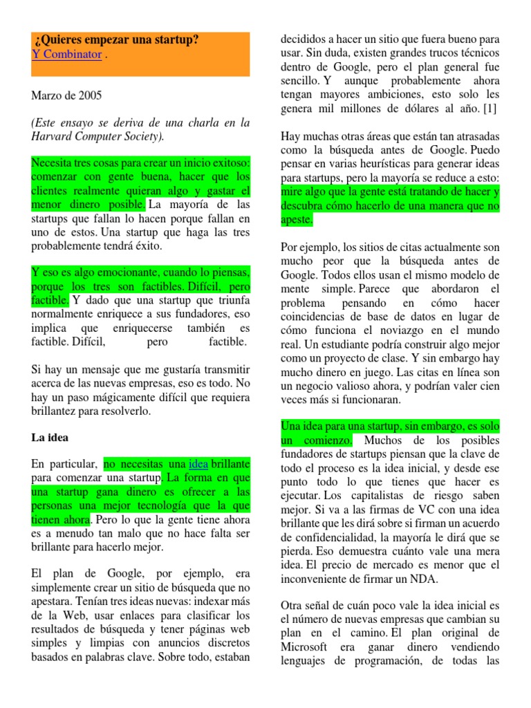 Claves para iniciar una startup exitosa | PDF | Empresa de inicio ...