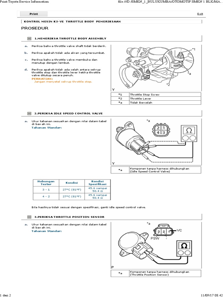 Pemeriksaan ISC TPS Idle Speed Control Throttle Position Sensor PDF | PDF