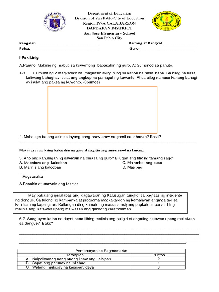 Grade 5 First Periodical Test in Filipino v2 | PDF