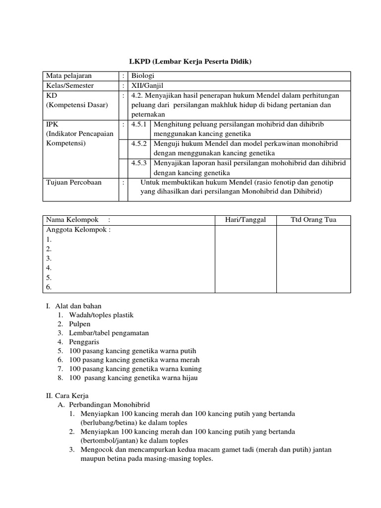 LKPD Kancing Genetika | PDF