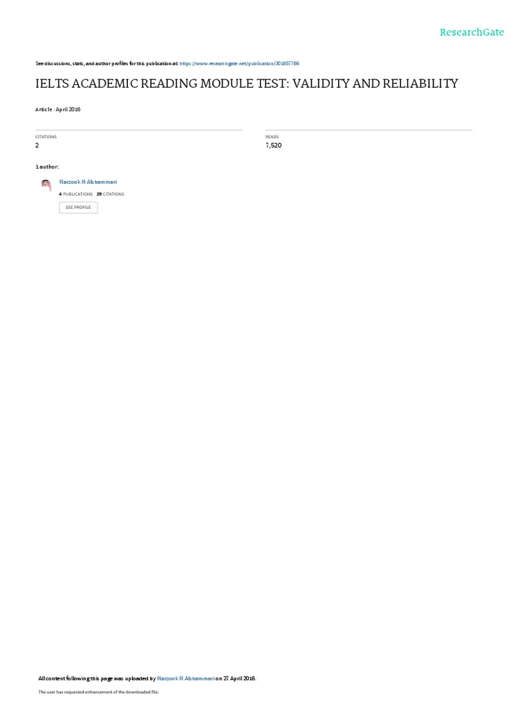 IELTS Academic Reading Module Test Validity and Reliability1 | PDF ...