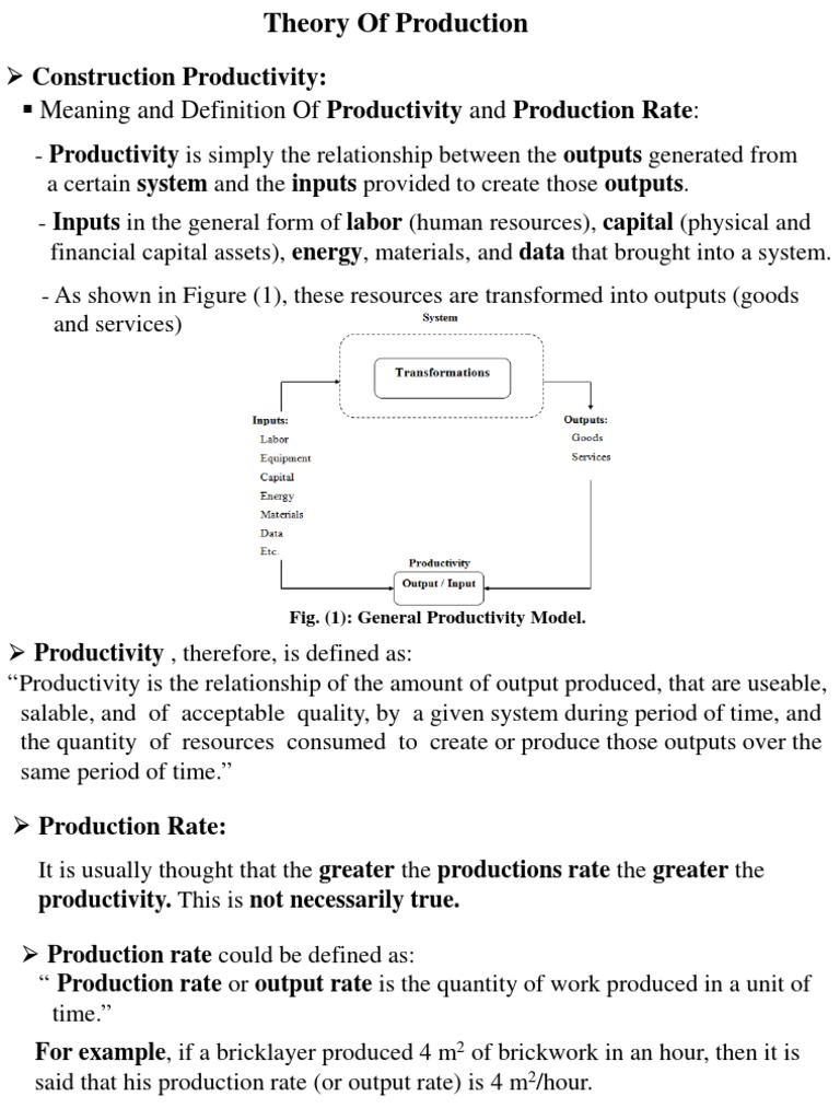 Meaning and Definition of Productivity and Production Rate ...
