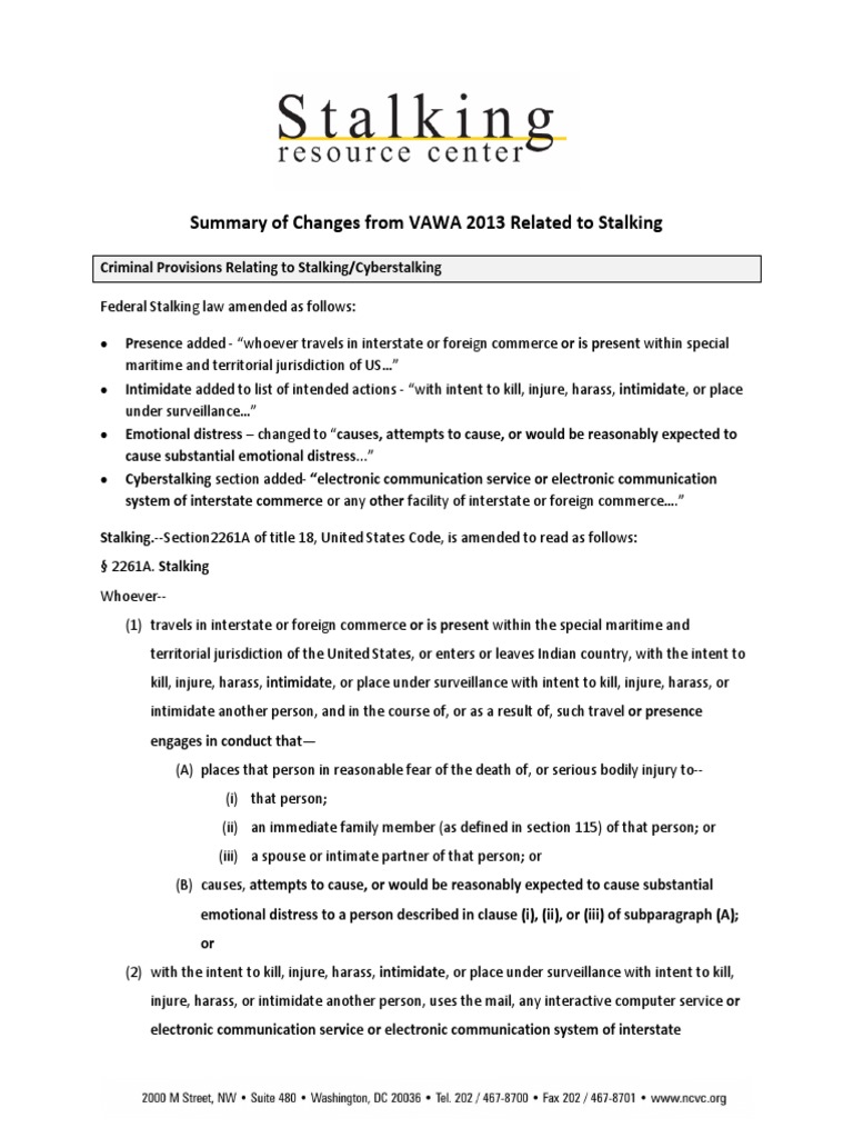 Vawa 2013 and Stalking | PDF | Stalking | Violence