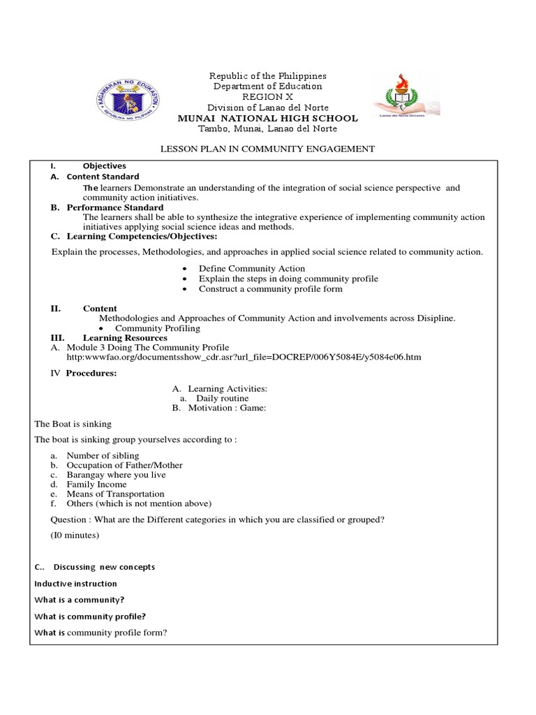 LESSON PLAN IN COMMUNITY ENGAGEMENT.docx | Social Sciences | Learning ...