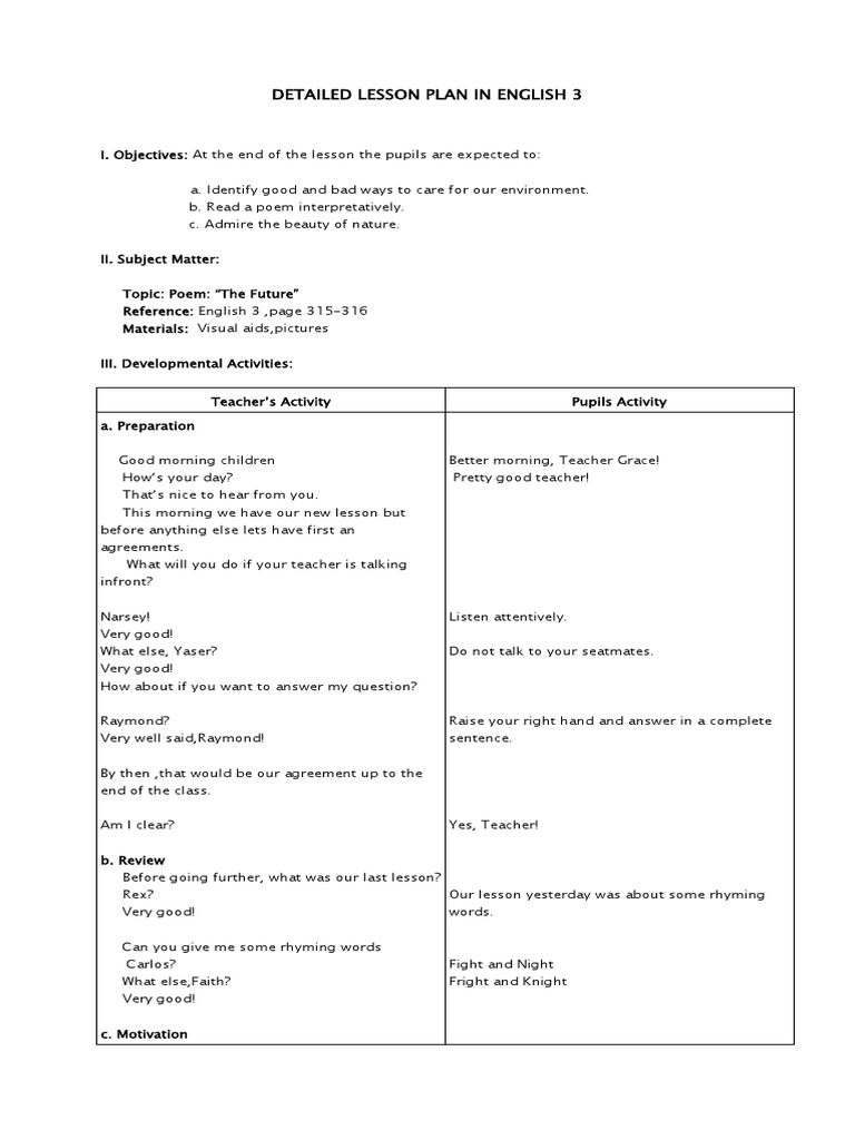 Detailed Lesson Plan in English 3 | PDF