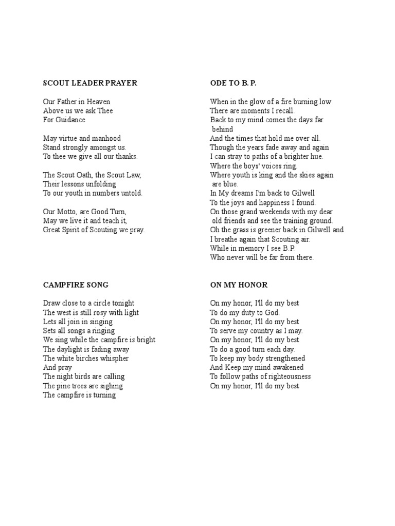 Scout Leader Prayer Ode To B. P | PDF