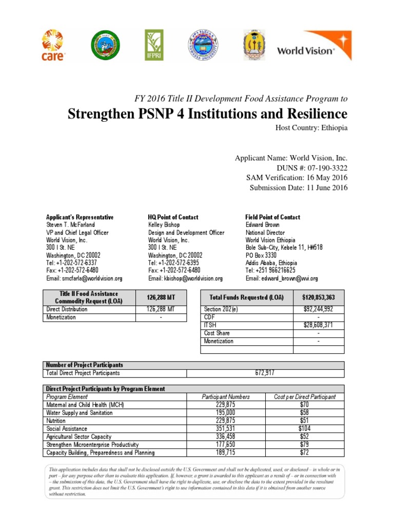 WV Ethiopia DFAP - Application Narrative June 11 REDACTED | PDF | Food ...