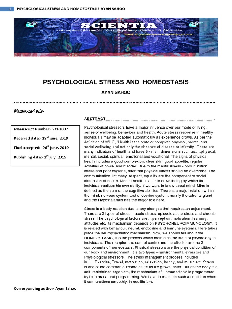 Psychological Stress and Homeostasis | PDF | Stress (Biology) | Homeostasis