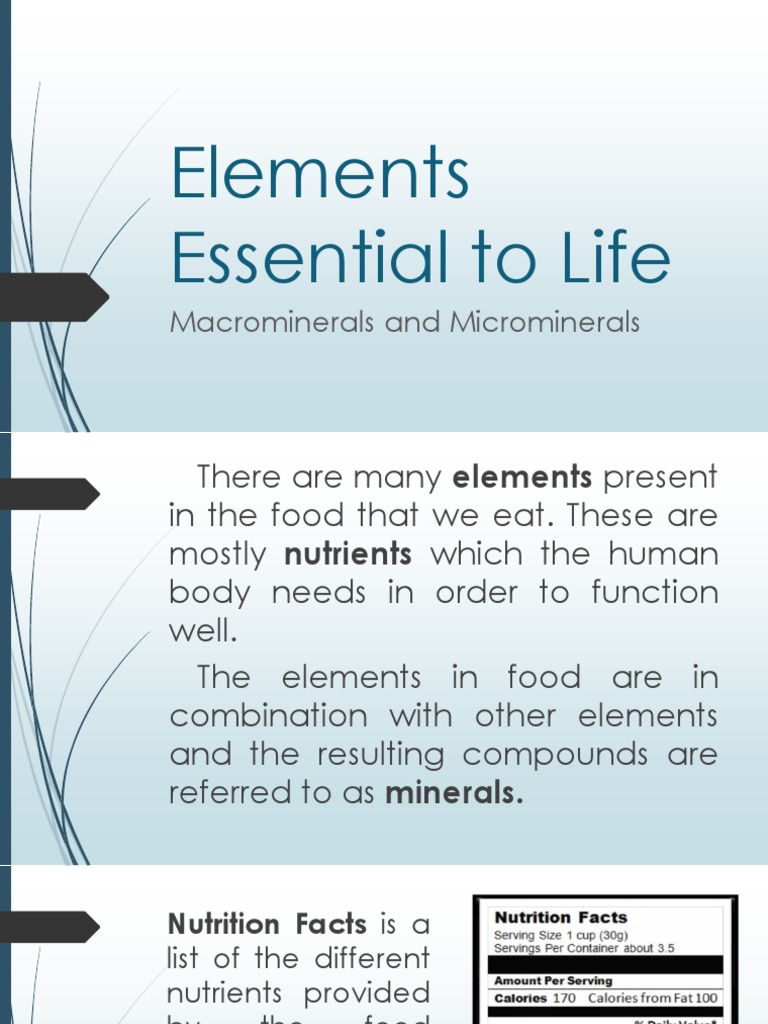 Elements Essential To Life | PDF | Nutrients | Selenium