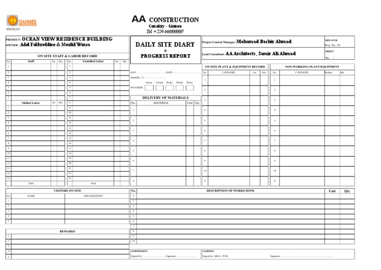 Form Daily Site Diary and Progress Report | PDF | Nature