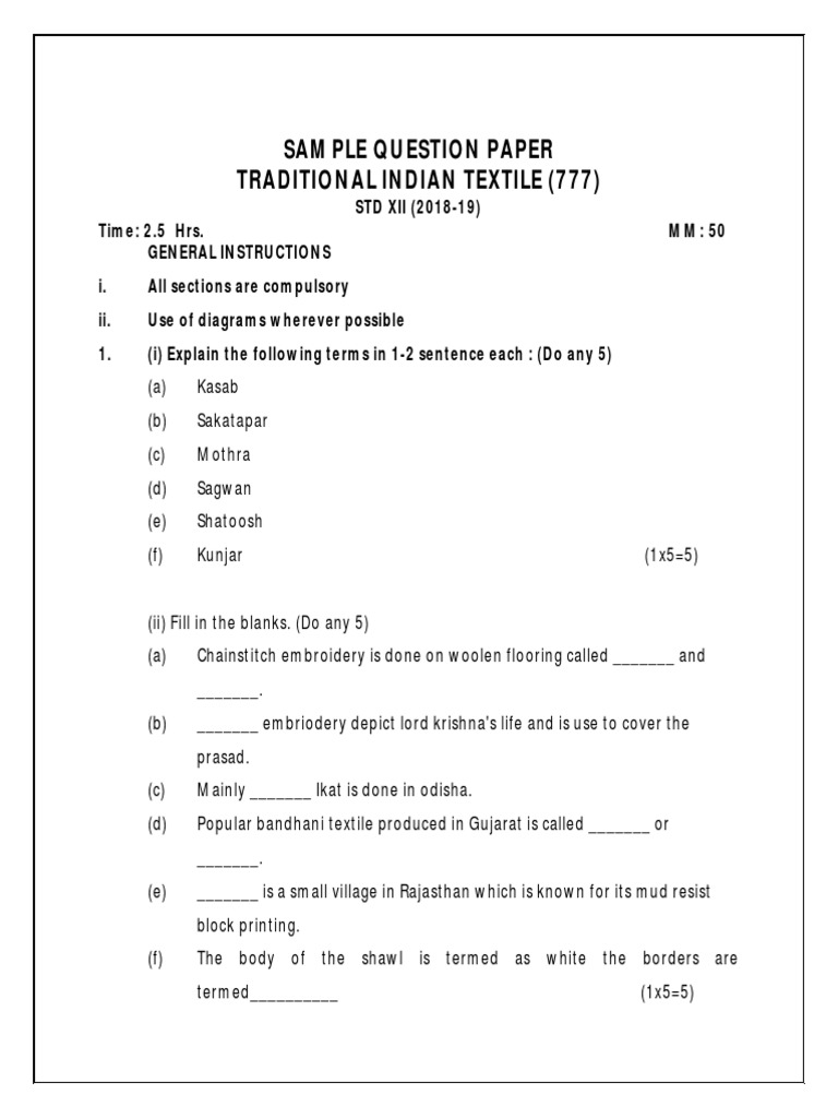 Traditional Indian Textile Question Paper | PDF | Textiles | Textile ...