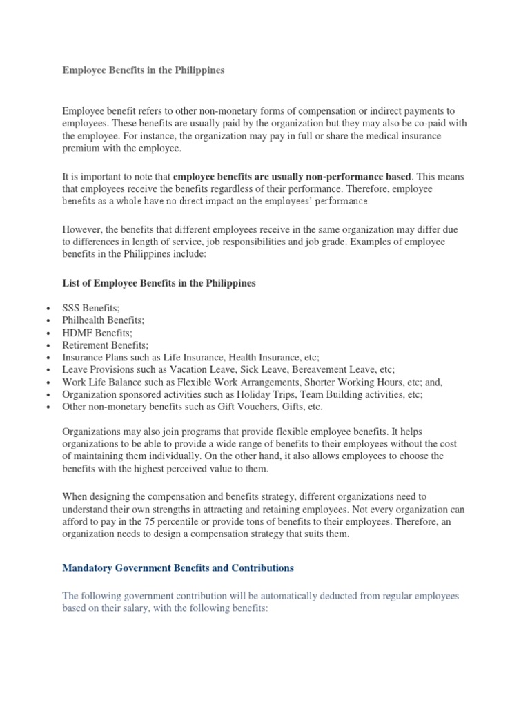 Compensation Benefits in The Philippines | PDF | Employee Benefits ...