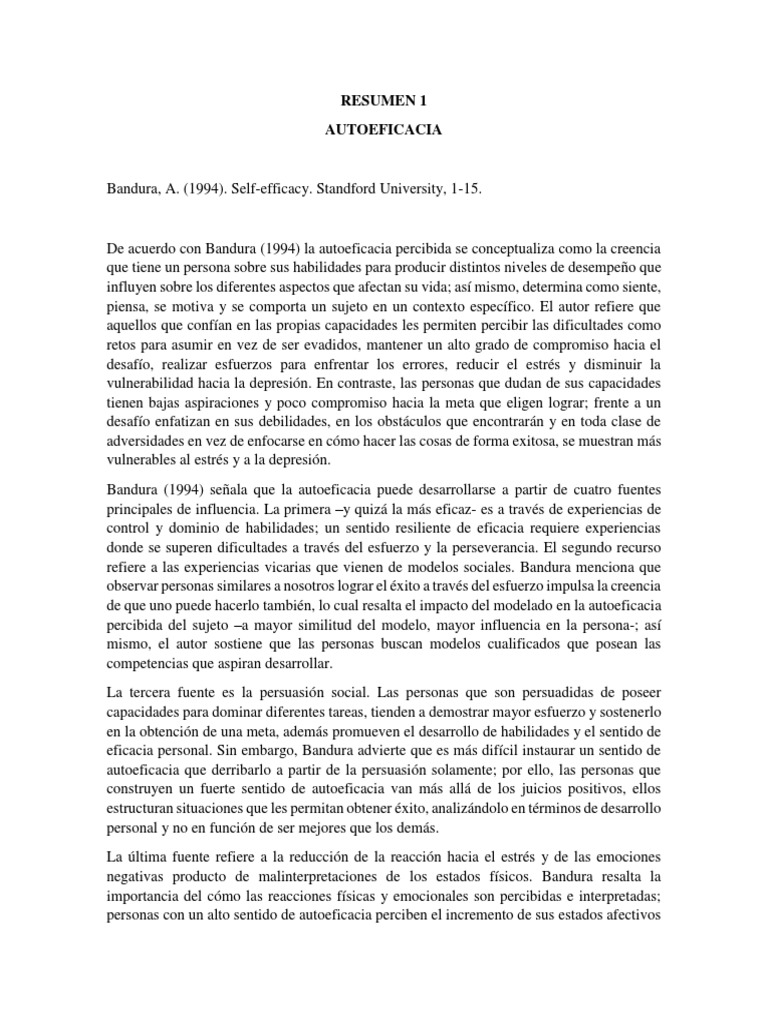 Teoría de la Autoeficacia de Albert Bandura: Cuatro Fuentes de ...
