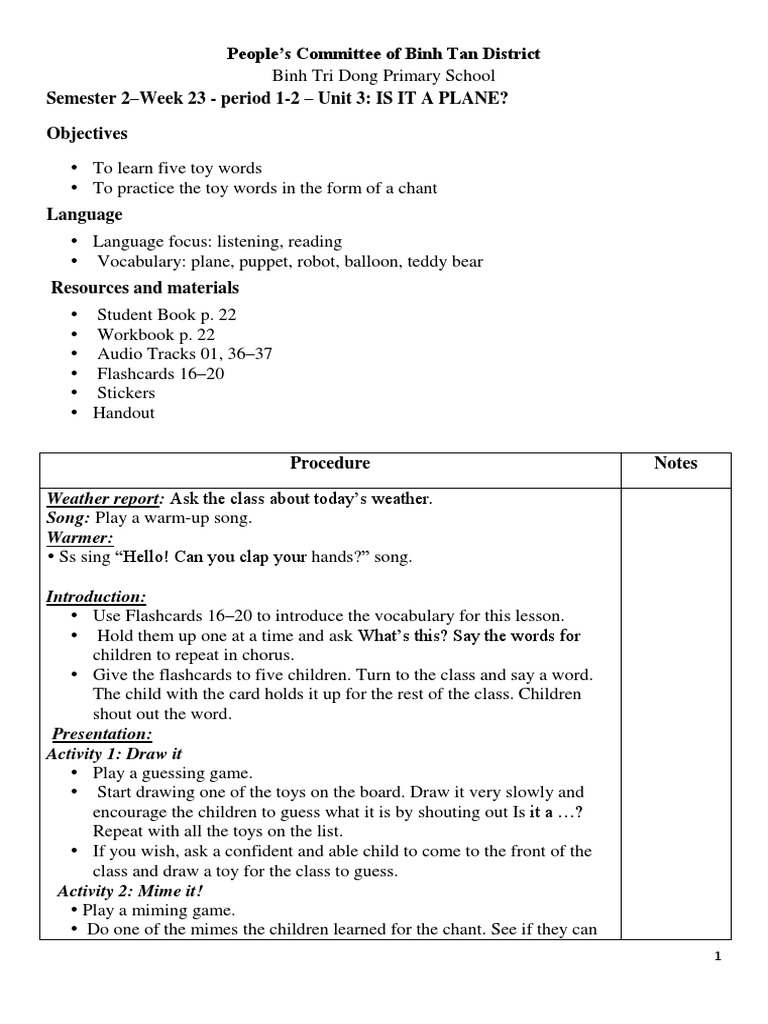 Lesson Plan Grade 1 | PDF | Flashcard | Vocabulary
