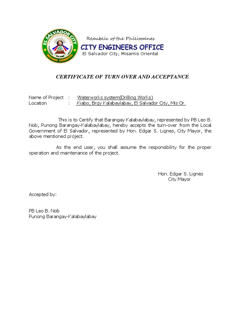 Turn Over and Acceptance | PDF