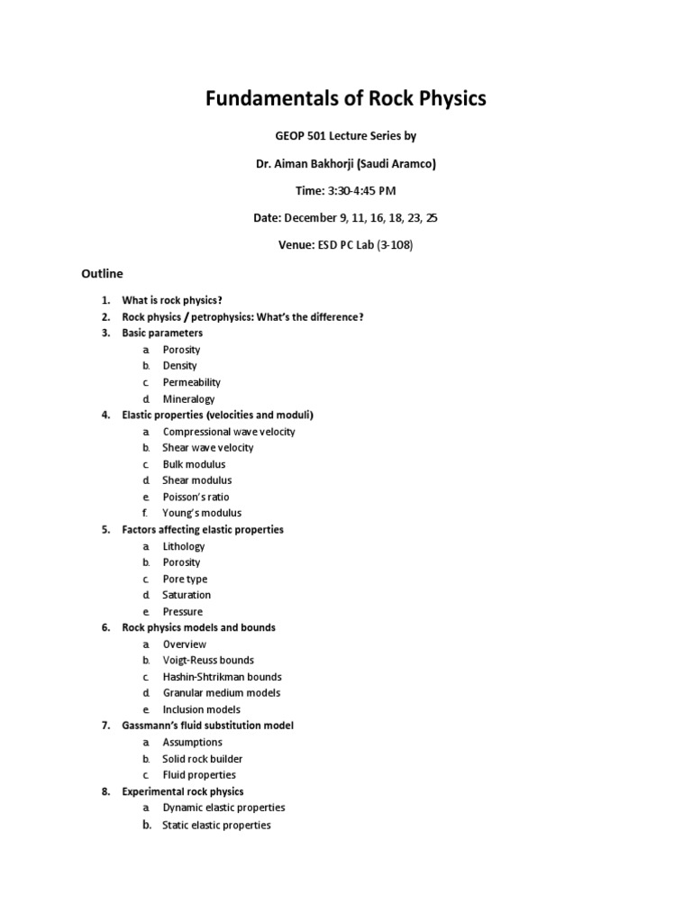 Rock Physics Fundamentals Course Outline | PDF | Science & Mathematics