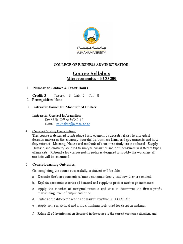 Microeconomics Course Syllabus | PDF | Monopoly | Perfect Competition