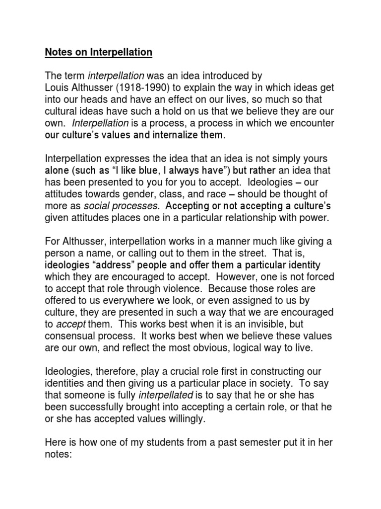 Notes On Interpellation | PDF | Sociological Theories | Psychology