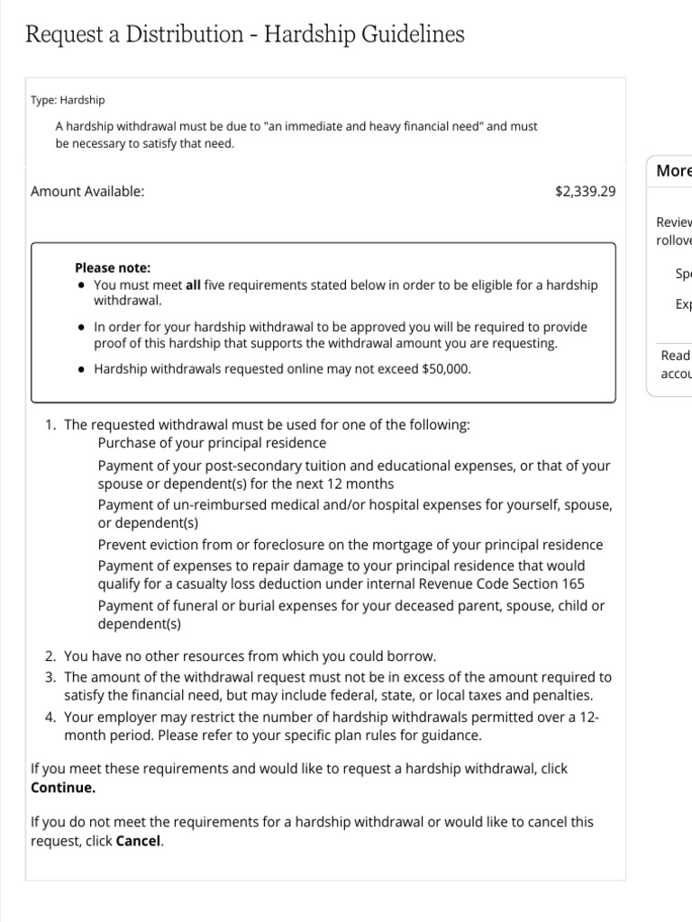 Request A Distribution - Hardship Guidelines: More Resources | PDF ...
