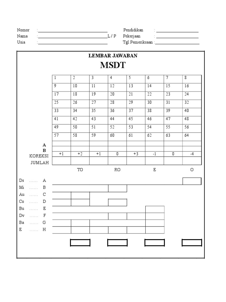 Lembar Jawaban dan Skoring MSDT | PDF