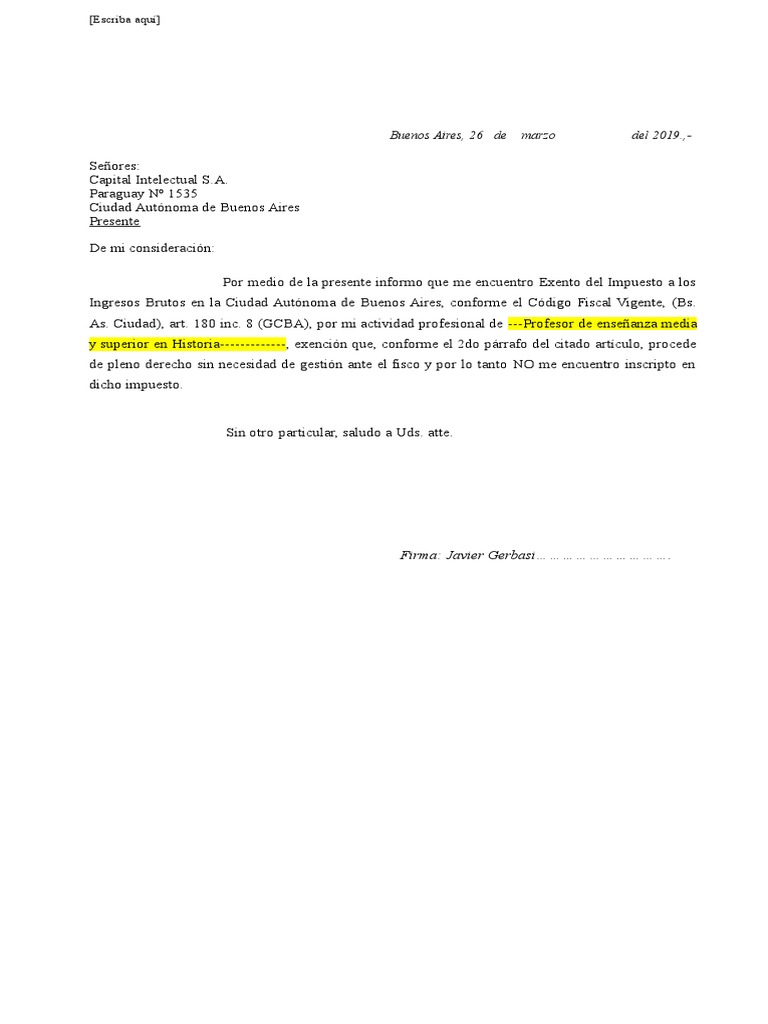 Modelo Nota de Exencion IIBB | PDF | Finanzas y dinero