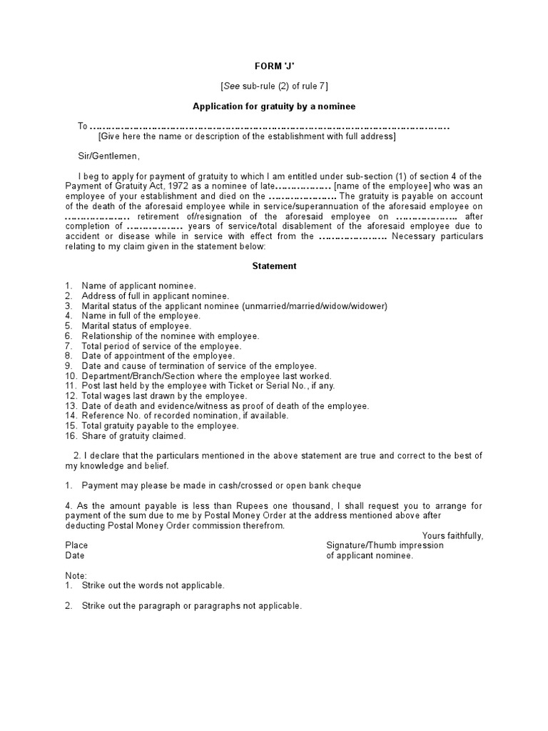 Gratuity Application Form J Guide | PDF | Gratuity | Money Order