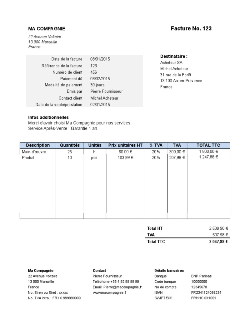 Modele Gratuit Facture Word | PDF | Facture | Taxe sur la valeur ajoutée