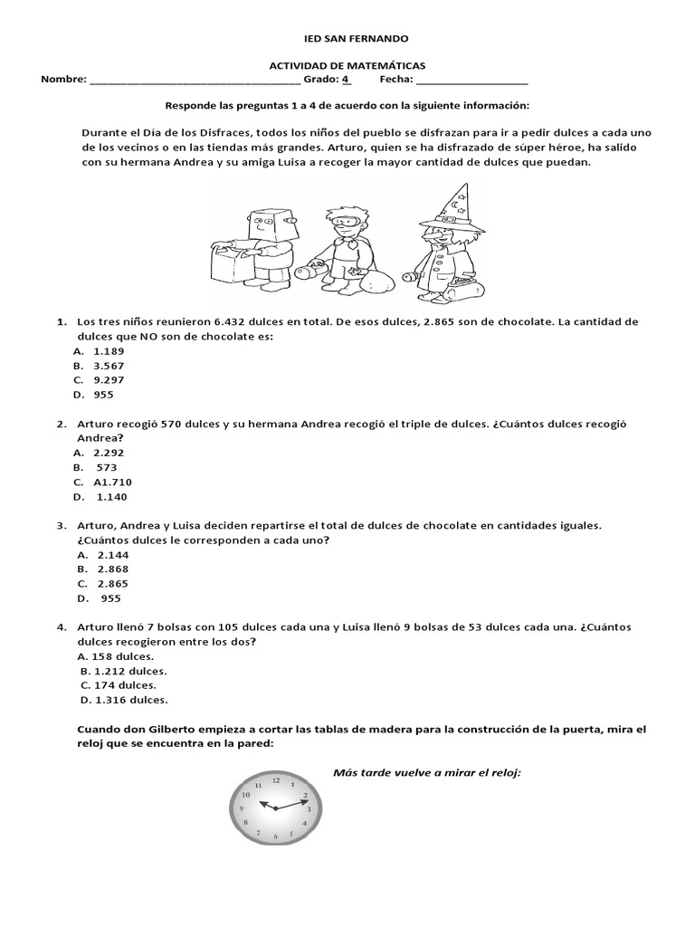 Actividades de Matemáticas para 4° Grado | PDF | Cocina, comidas y vino