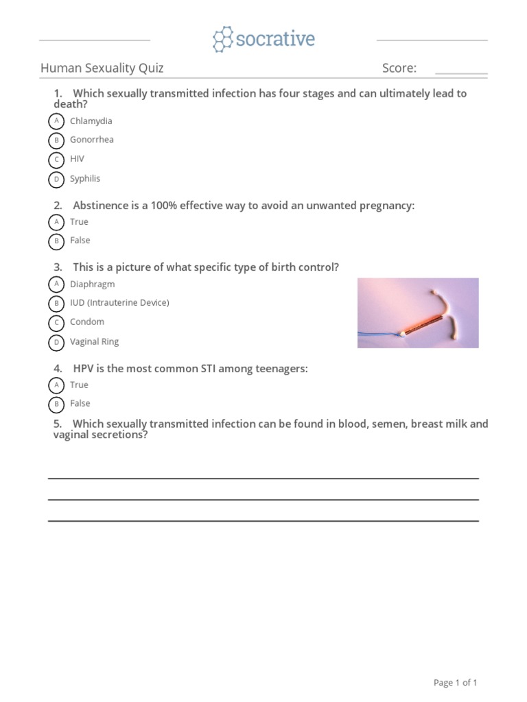 Socrative Human Sexuality Quiz | PDF