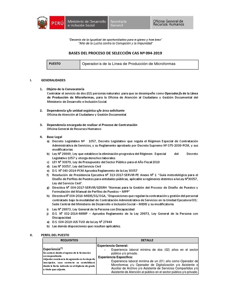 Cas 094-2019 - Operador de La Línea de Producción de Microformas PDF | PDF | Titulo academico ...