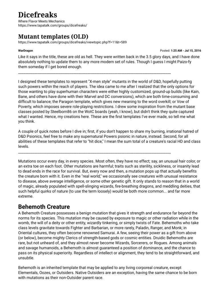 D&D Mutant Templates Guide | PDF | Dungeons & Dragons