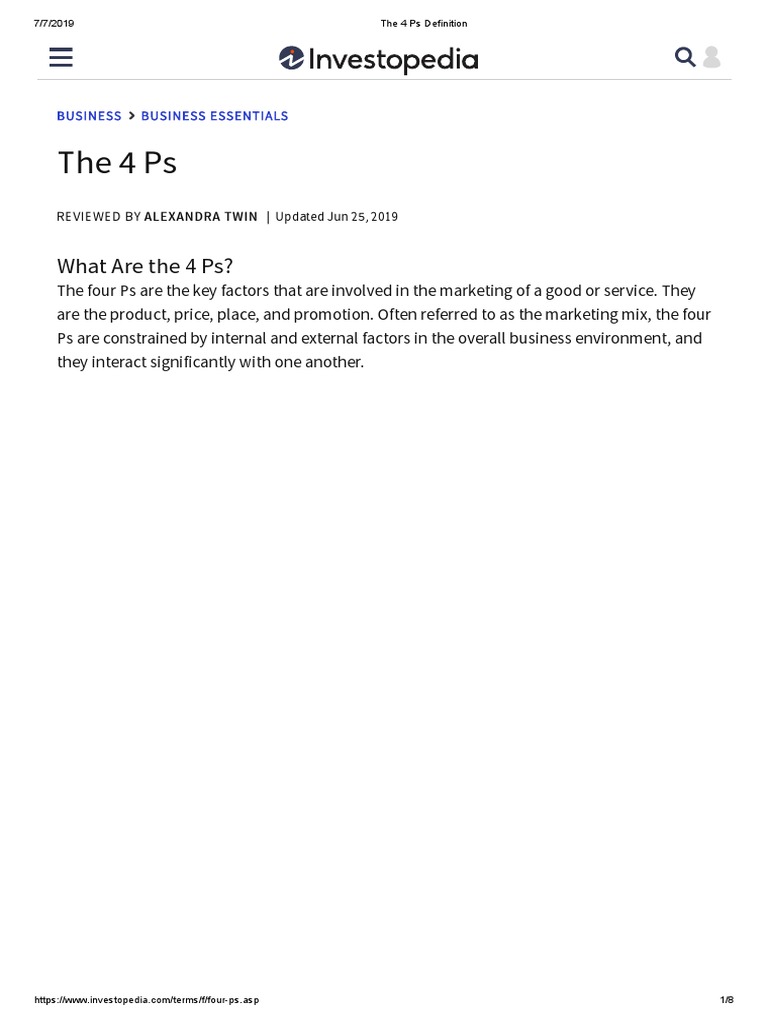 The 4 Ps Definition | PDF | Marketing | Promotion (Marketing)