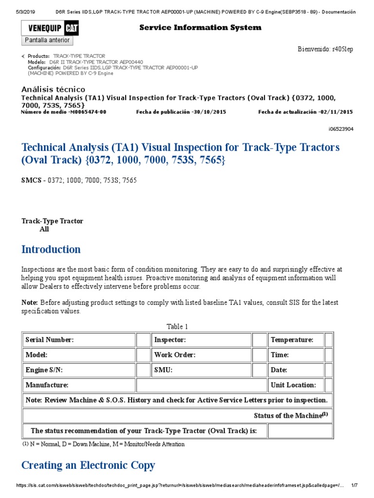 Inspeccion Visual Ta1 Tractor d6r II (B) | PDF | Machines | Mechanical ...