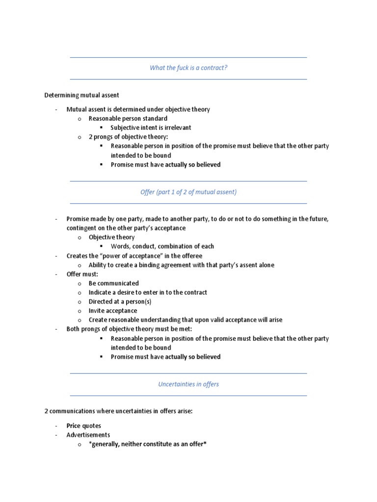 Contracts Short and Happy | PDF | Offer And Acceptance | Consideration