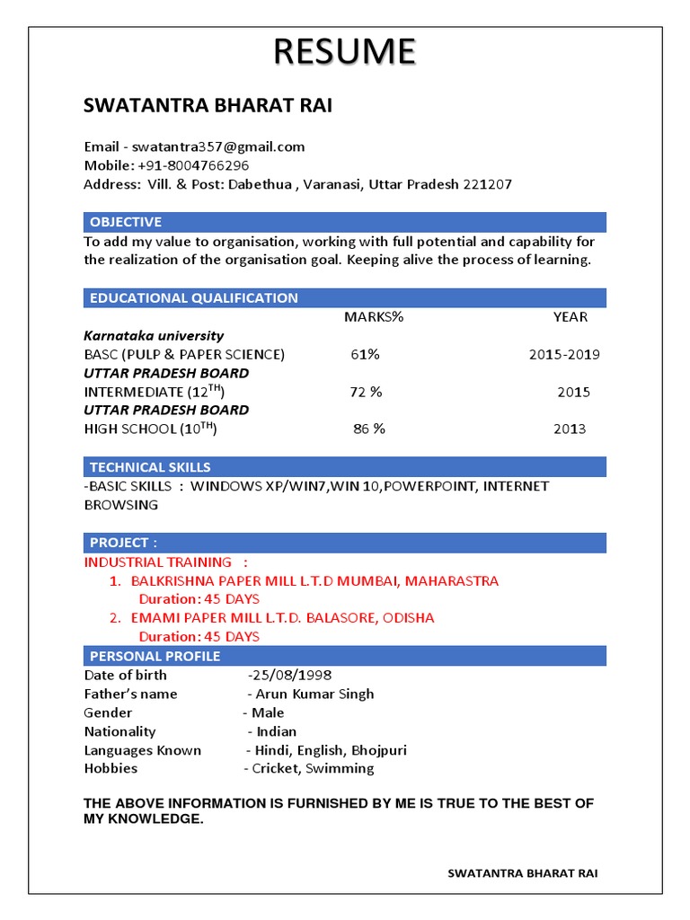 Resume: Swatantra Bharat Rai | PDF | Computing And Information Technology | Business